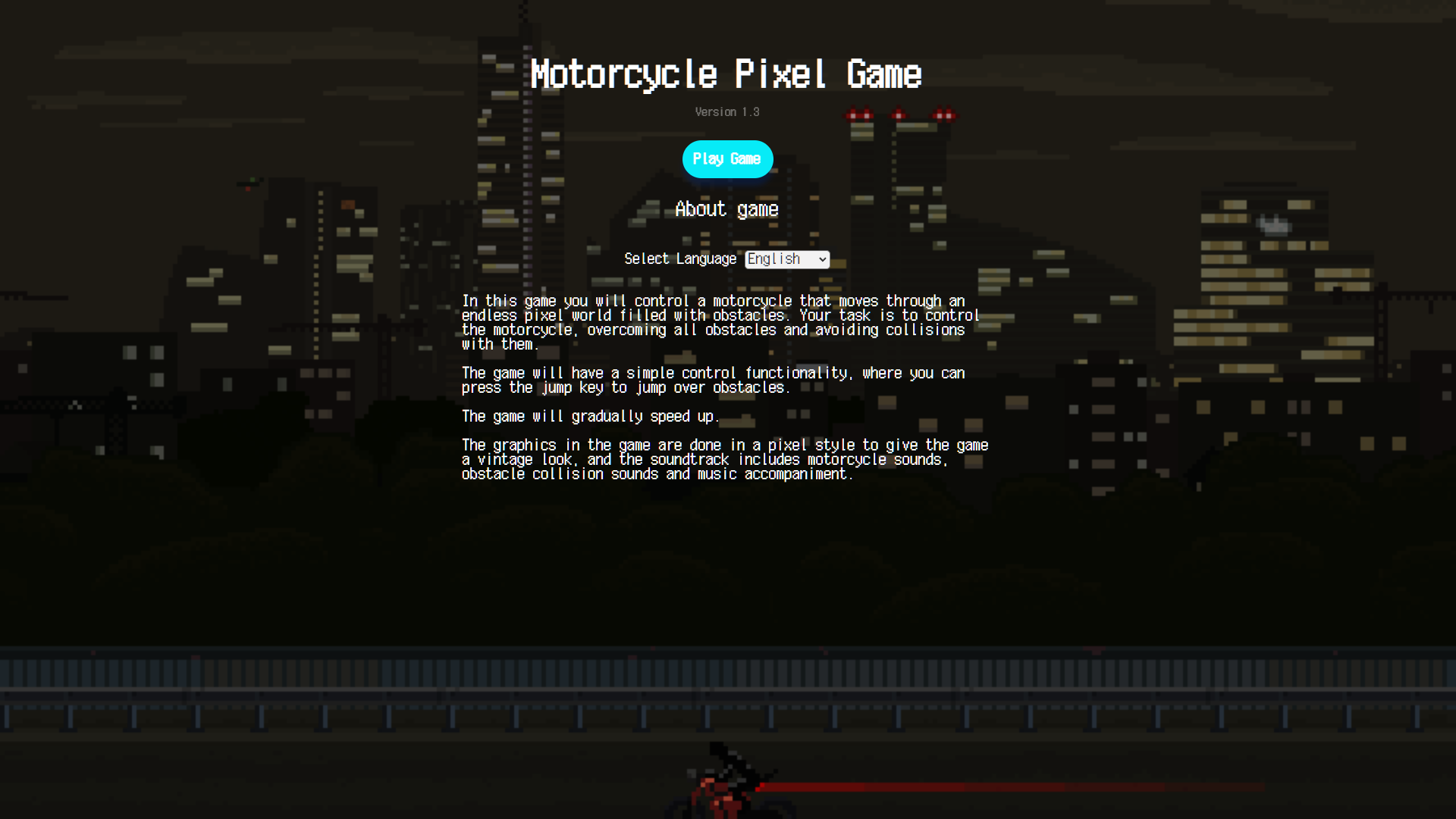 GitHub - vladosdc/Motorcycle-Pixel-Game: Jump over obstacles on your ...