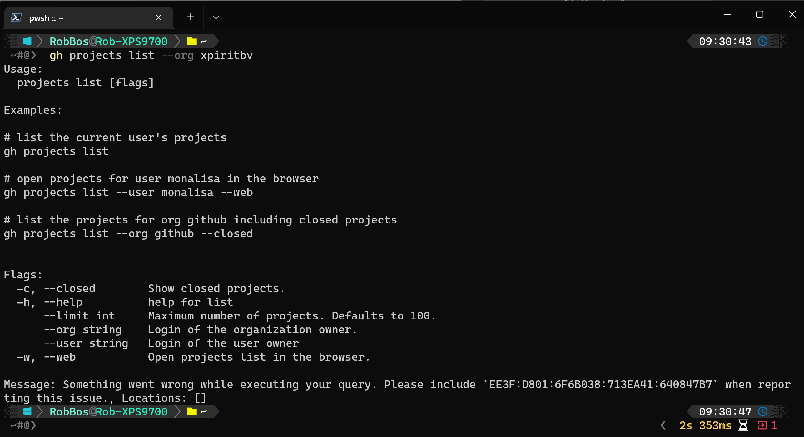 `gh projects list --org xpiritbv` without a limit returns the options ... `gh projects list --org xpiritbv` without a limit returns the options ...