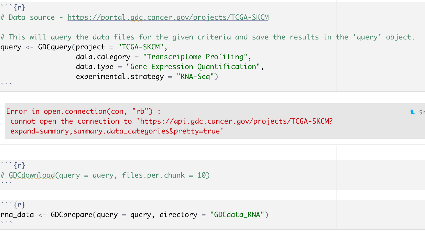 Timeout was reached: [api.gdc.cancer.gov] · Issue #604 · BioinformaticsFMRP/TCGAbiolinks · GitHub