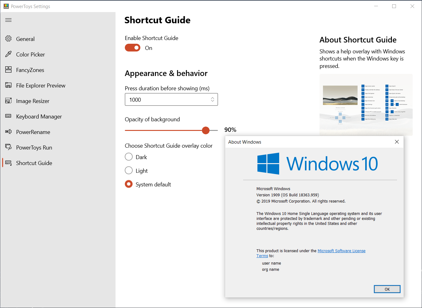Shortcut Guide Overview Issue · Issue #5976 · microsoft/PowerToys · GitHub