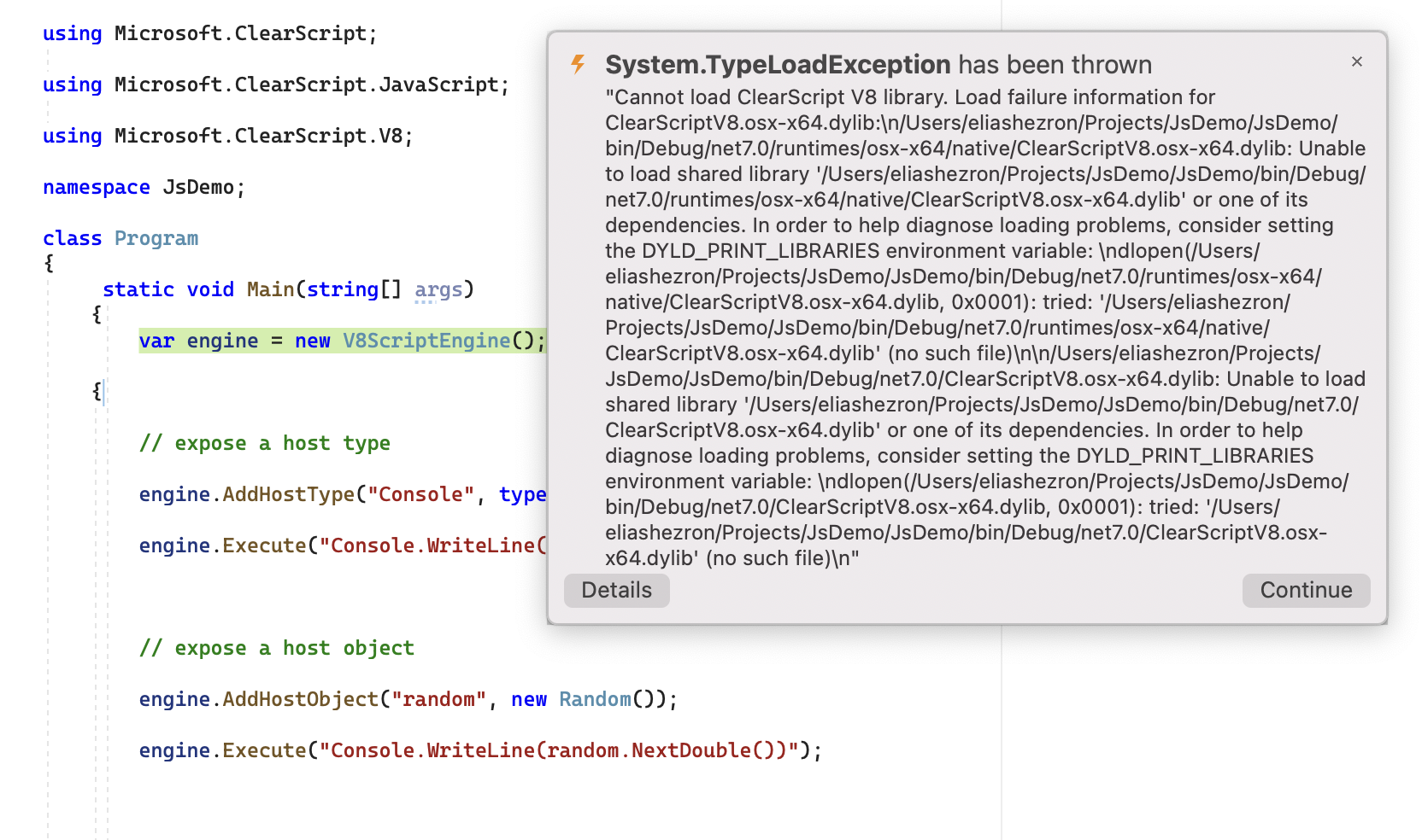System Typeloadexception Has Been Thrown When Running A Clearscript Engine · Issue 528