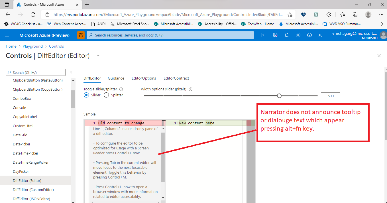 [Screen Reader-Control Playground-Diffeditor (editor)] Screen reader ...