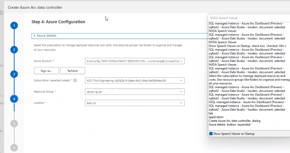 A11y_AzureDataStudioAAE_Azure ADC(Preview)_Azure Configuration_ScreenReader: Screenreader does ...
