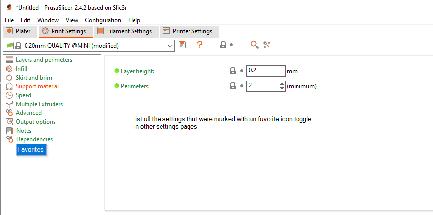 [Feature request] Favorite settings page · Issue #8320 · prusa3d/PrusaSlicer · GitHub