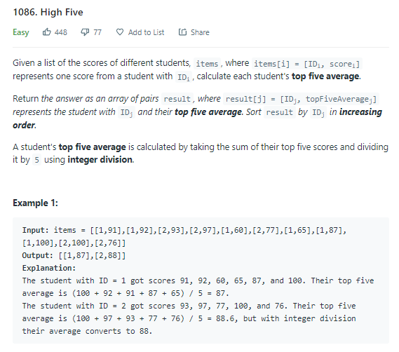 1086. High Five · Issue #137 · spiralgo/algorithms · GitHub