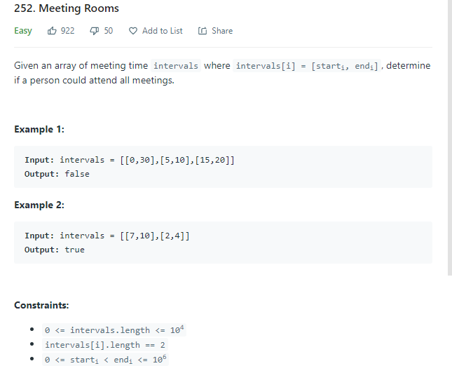 252. Meeting Rooms · Issue #152 · spiralgo/algorithms · GitHub