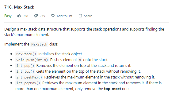 716. Max Stack · Issue #157 · spiralgo/algorithms · GitHub