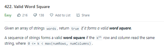 422. Valid Word Square · Issue #160 · spiralgo/algorithms · GitHub