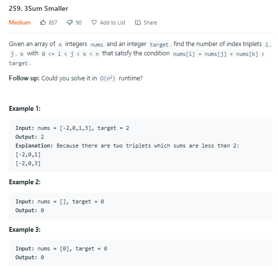 259. 3Sum Smaller · Issue #55 · spiralgo/algorithms · GitHub
