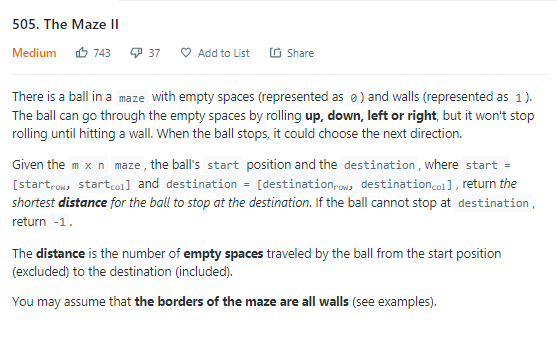 505. The Maze II · Issue #56 · spiralgo/algorithms · GitHub