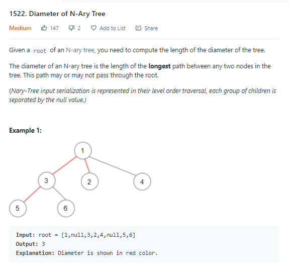 1522. Diameter of N-Ary Tree · Issue #174 · spiralgo/algorithms · GitHub