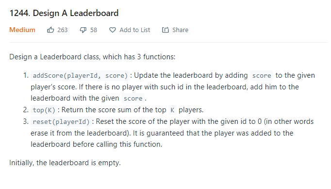 1244. Design A Leaderboard · Issue #2 · spiralgo/algorithms · GitHub