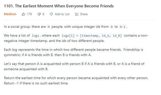 1101. The Earliest Moment When Everyone Become Friends · Issue #185 ...