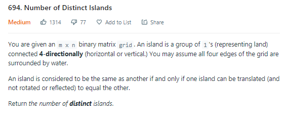 694. Number of Distinct Islands · Issue #30 · spiralgo/algorithms · GitHub