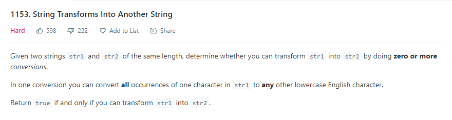 1153. String Transforms Into Another String · Issue #239 · spiralgo/algorithms · GitHub