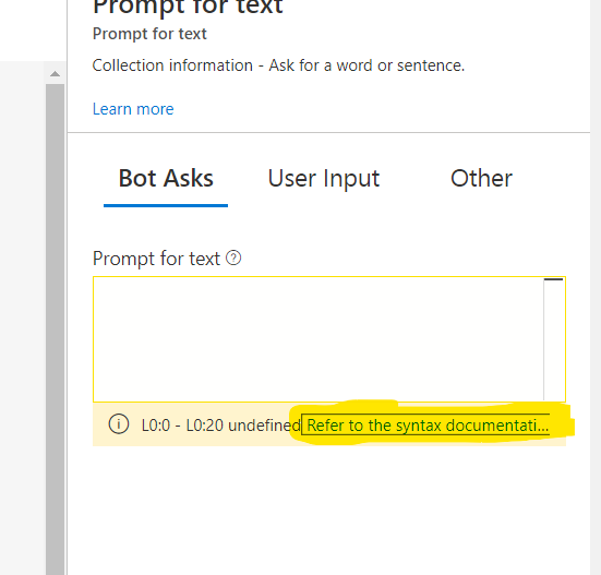 [Accessibility][Usable - Property Pane_Ask a question (Bot Asks)]: Focus goes on 'Here' present ...