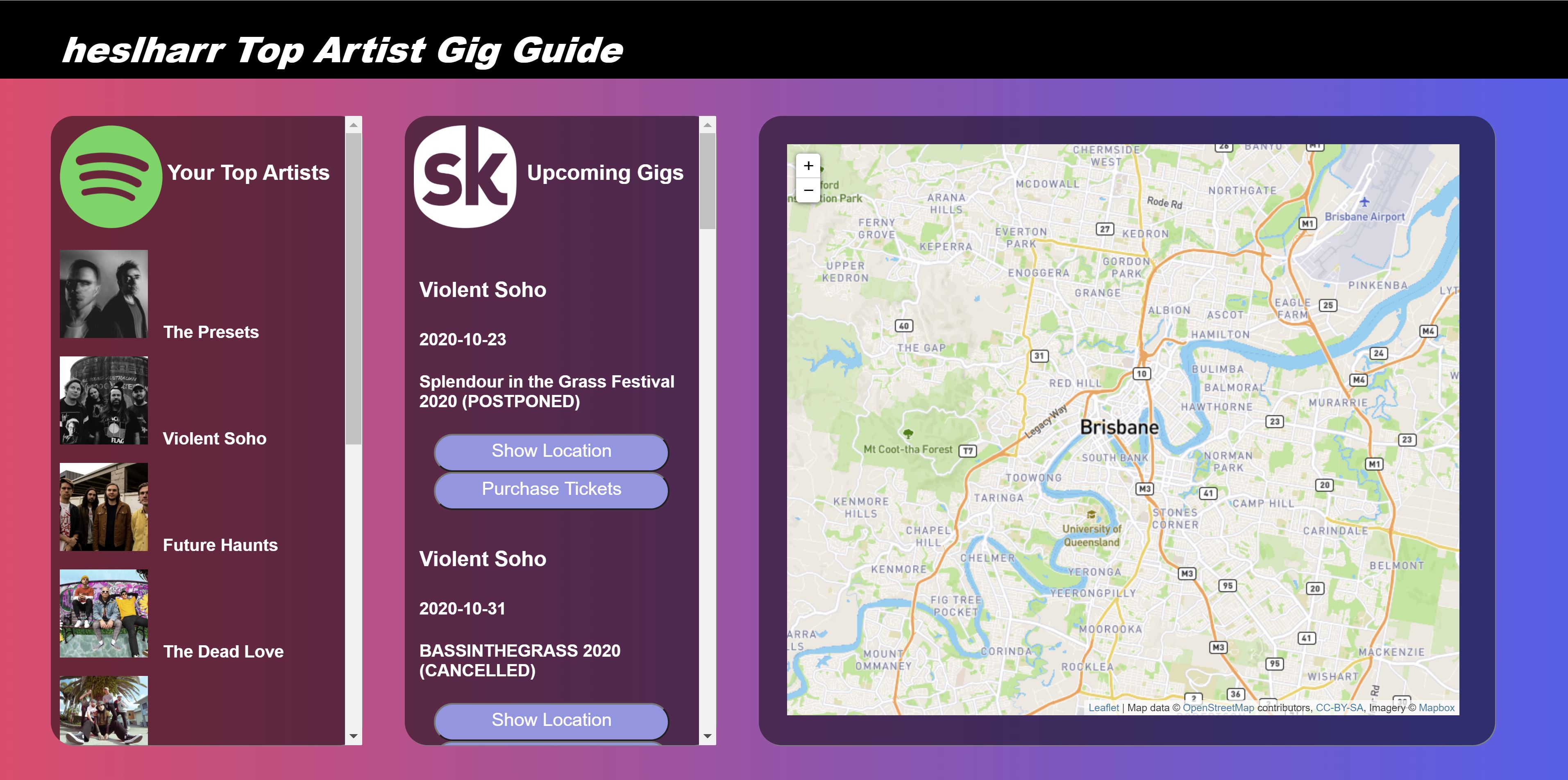 GitHub - harryheslin/Spotify-Songkick-OpenCage-Mashup: CAB432 - Individual Assignment