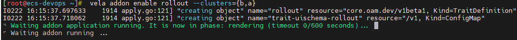 checking for cluster existence invalid when enable rollout addon on a nonexistent cluster ...