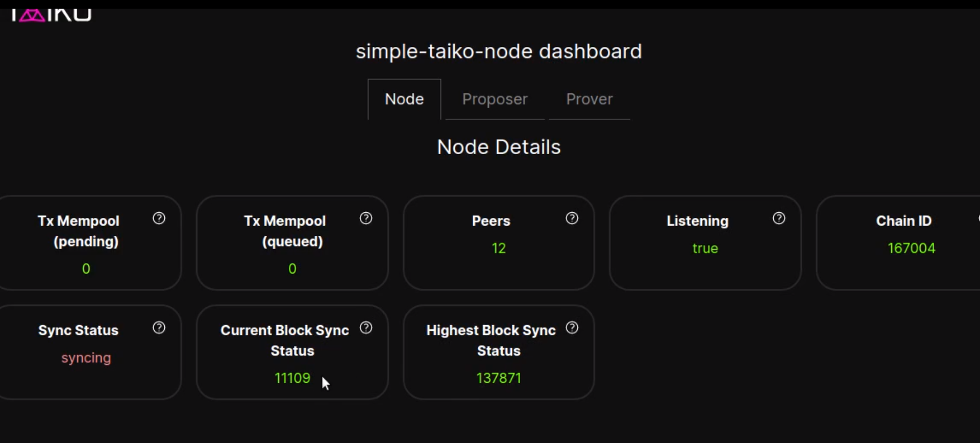 need an interface that shows the node is running · Issue #13554 · taikoxyz/taiko-mono · GitHub