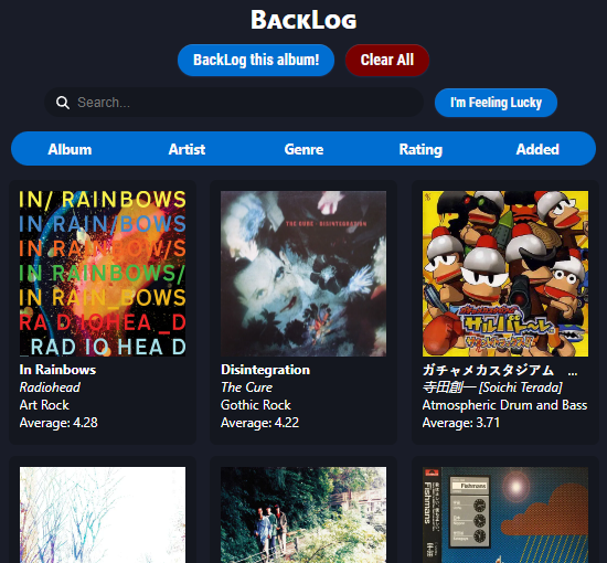 Github Andrewglanzzz Backlog Backlog A Rate Your Music Tool