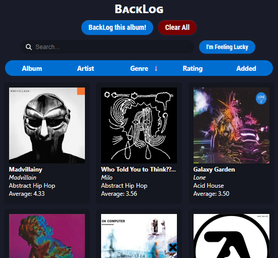 GitHub - andrewglanzzz/BackLog: BackLog - A Rate Your Music Tool