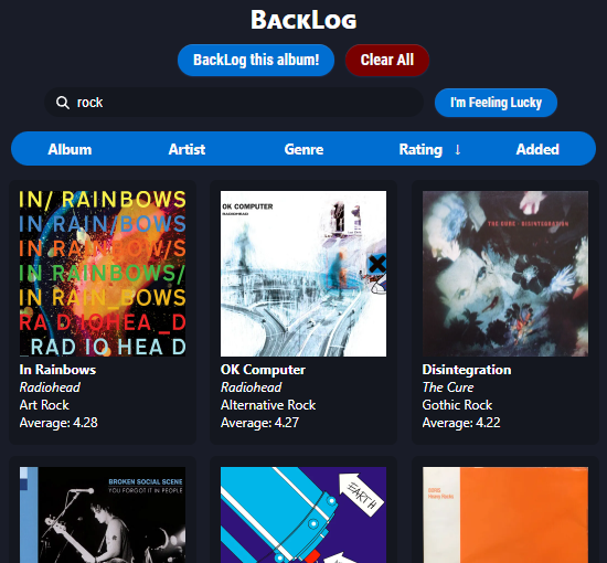 GitHub - andrewglanzzz/BackLog: BackLog - A Rate Your Music Tool