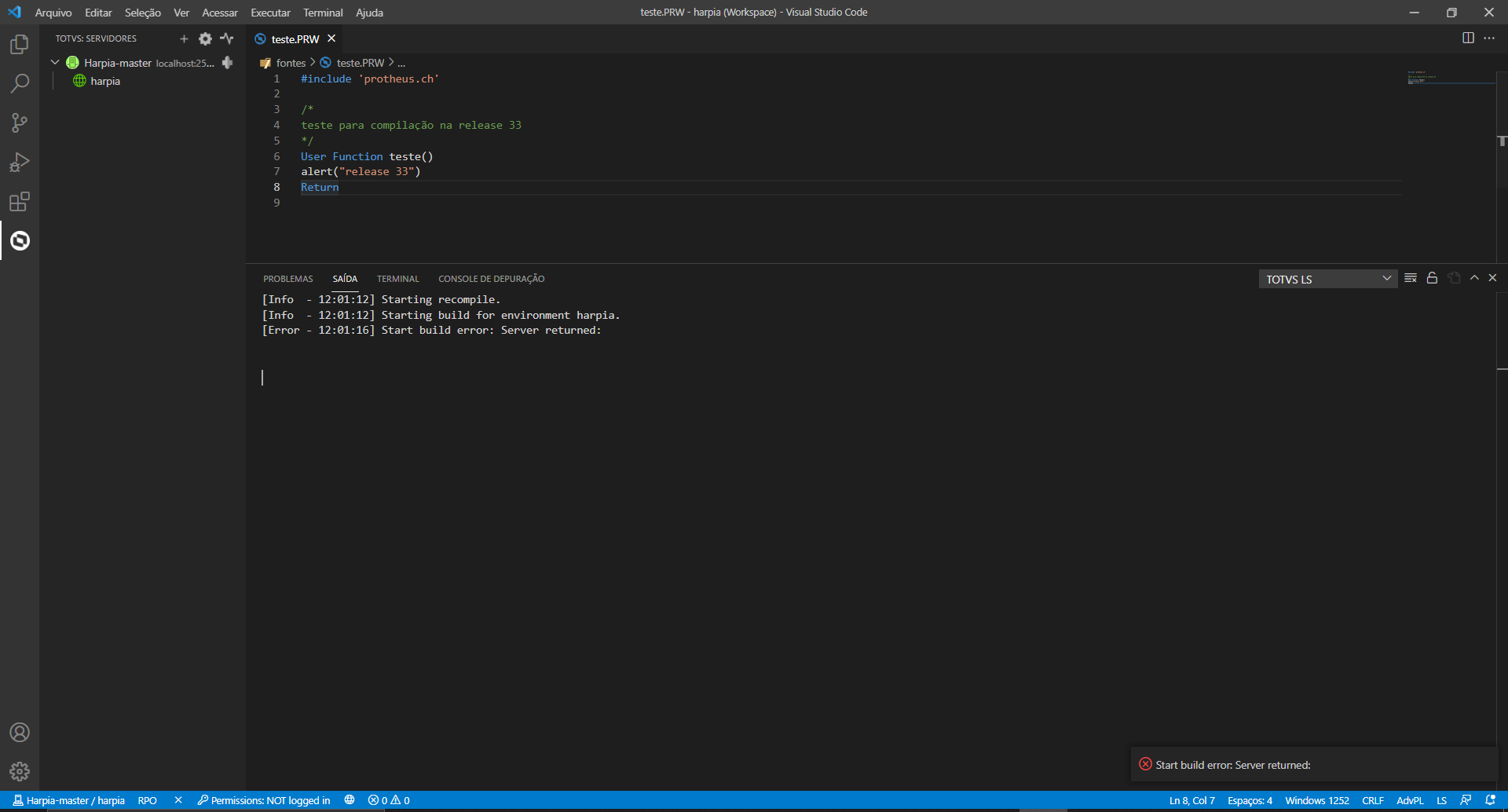 Connection failed. Could not connect to server - Release 12.1.33 do ...