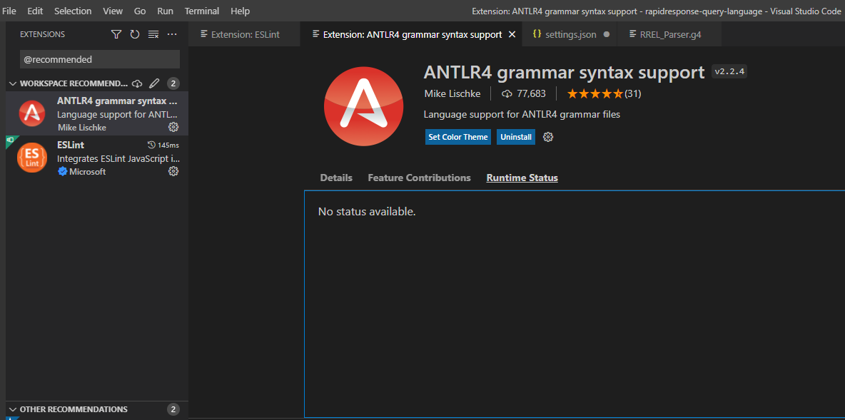VSCode ANTLR Extension Not Activating · Issue #167 · mike-lischke ... VSCode ANTLR Extension Not Activating · Issue #167 · mike-lischke ...