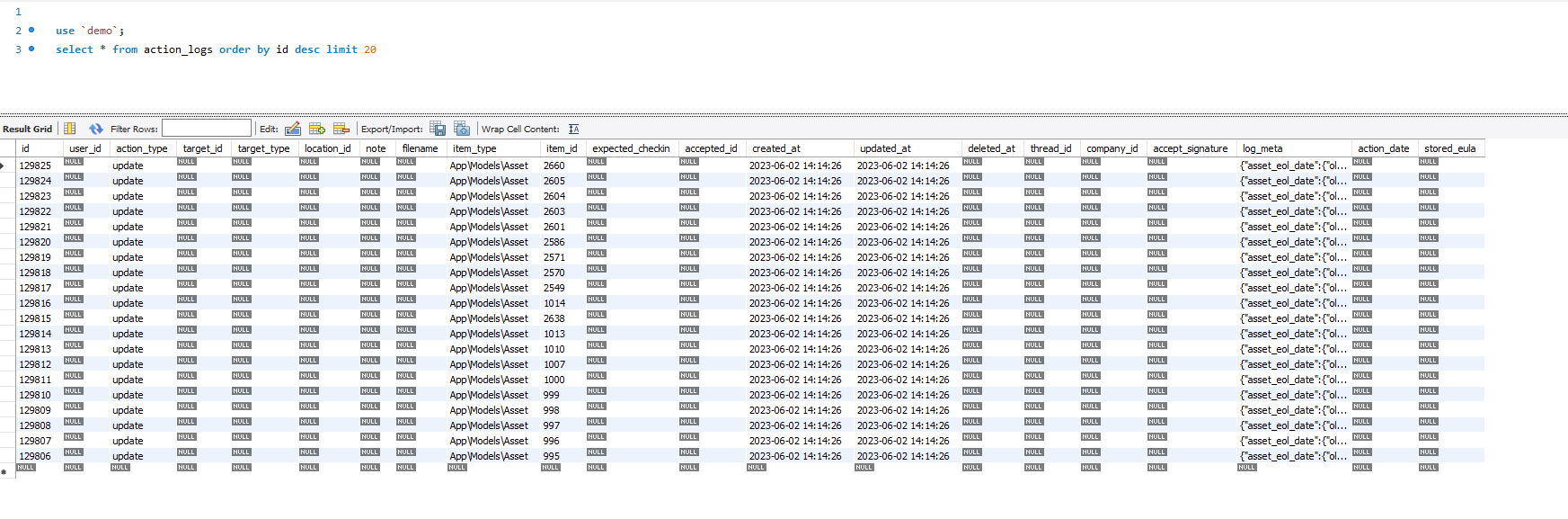 Updating from 6.0.14 to 6.1.0 caused null columns in action_log table ...