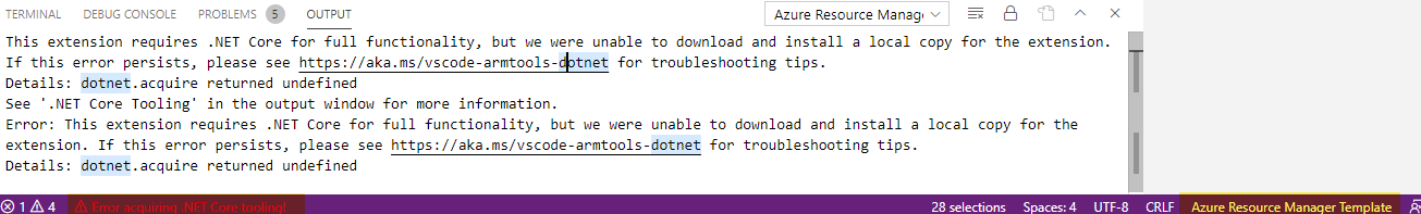 I have been facing this issue when try to make JSON template in Visual Studio Code. I have ARM ...