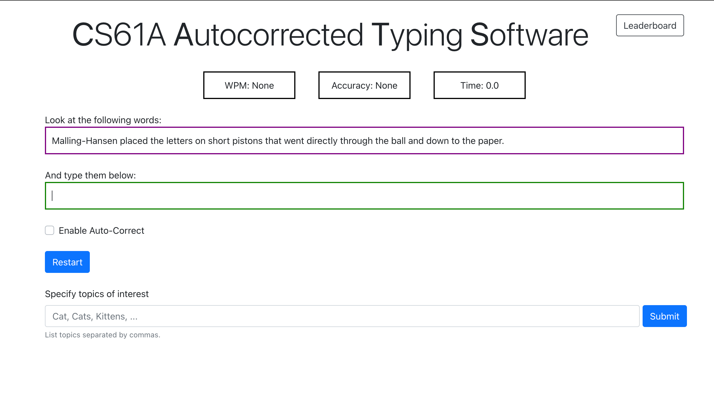 GitHub - leonardotran/Cats: Typing Game