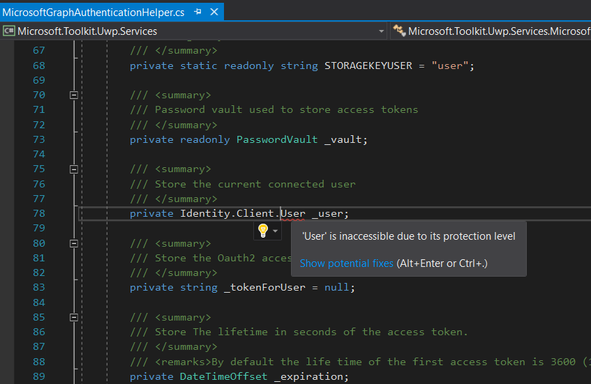 'User' is in accessible due to its protection level. · Issue #1538 · CommunityToolkit ...