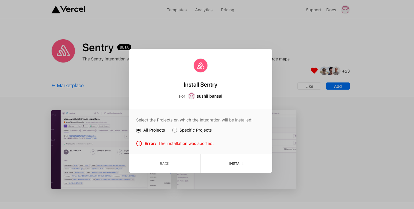 Vercel integration - error · Issue #23284 · getsentry/sentry · GitHub