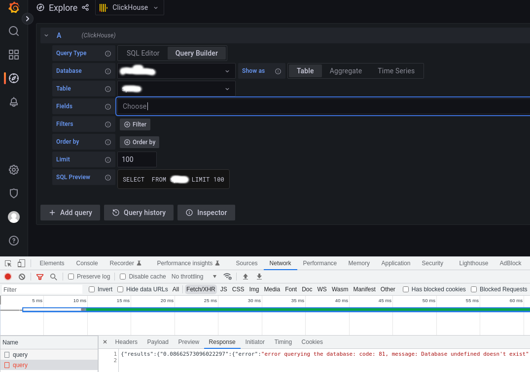 Fields Dropdown Doesnt Populate Until Database Dropdown Is Clicked · Issue 155 · Grafana 
