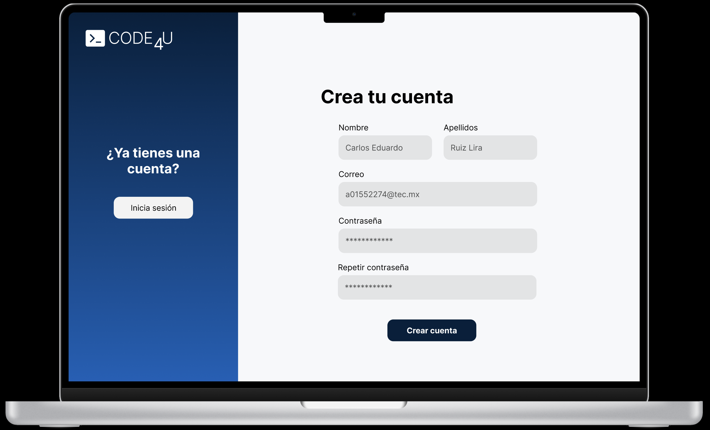 Registrarme en la plataforma con correo y contraseña · Issue #2 · Code4UHub/client · GitHub