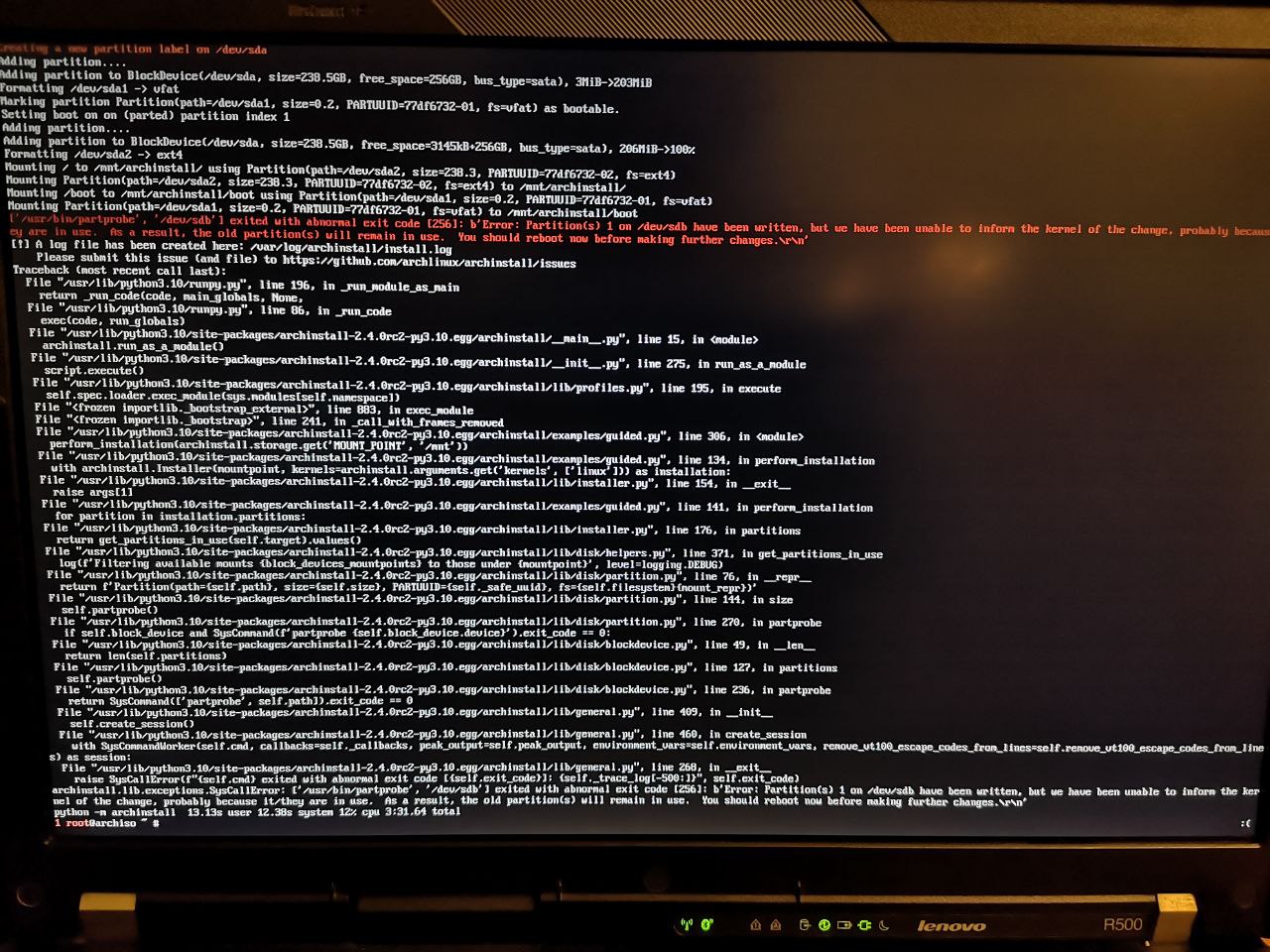 ['/usr/bin/partprobe', '/dev/sdb'] exited with abnormal exit code [256] · Issue #1083 ...