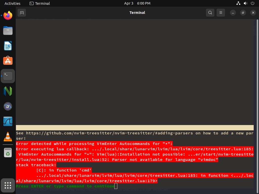 Nvim Tresitter Warns About Adding New Parsers · Issue 4003 · Lunarvim Lunarvim · Github