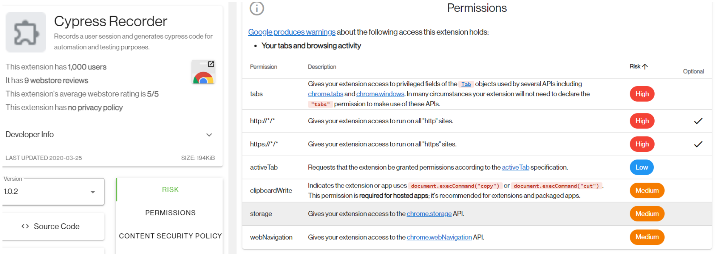 Extension permissions - security risks · Issue #5 · cypress-io/cypress-recorder-extension · GitHub