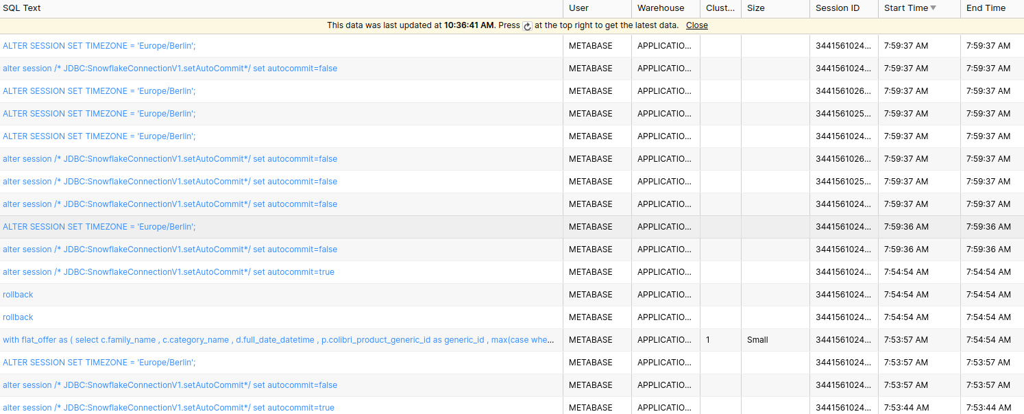 Snowflake connection submits a lot of ALTER SESSION queries · Issue #12864 · metabase/metabase ...