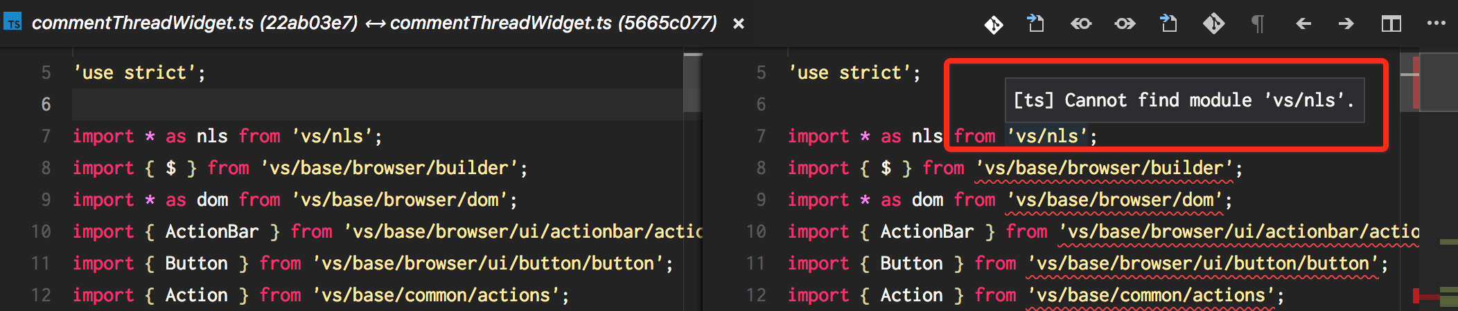 [diffEditor] TS imports not resolved in one side of the diff editor ...
