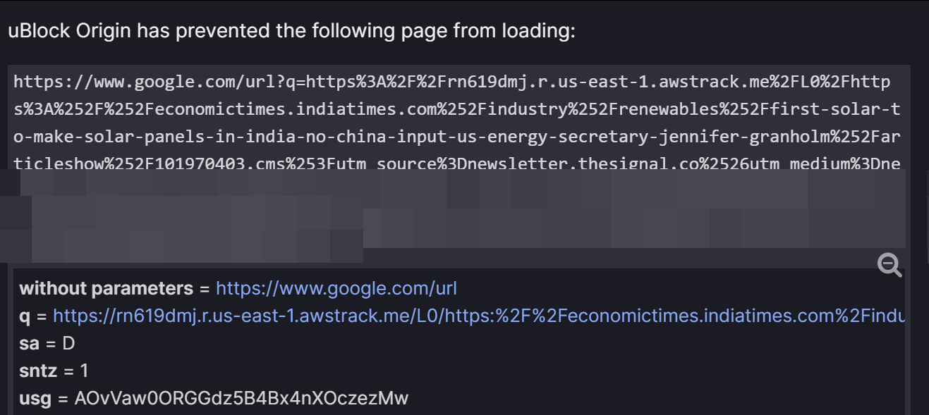 Feature Request: URL parameter extraction from awstrack.me URLs · Issue #2755 · uBlockOrigin ...