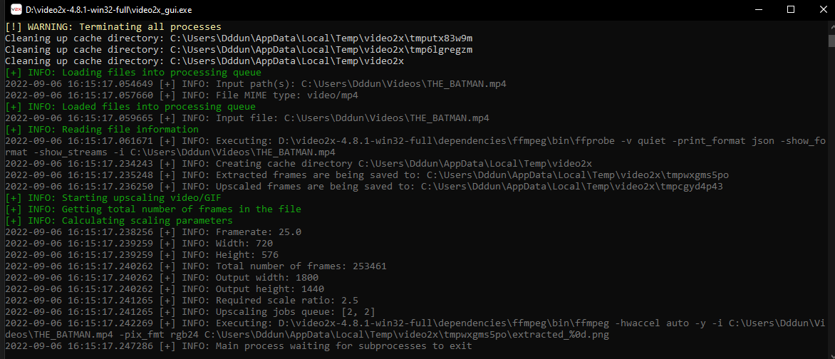 On Waifu2x NCNN Vulkan, it does not go anywhere past "[+] INFO: Main process waiting for ...