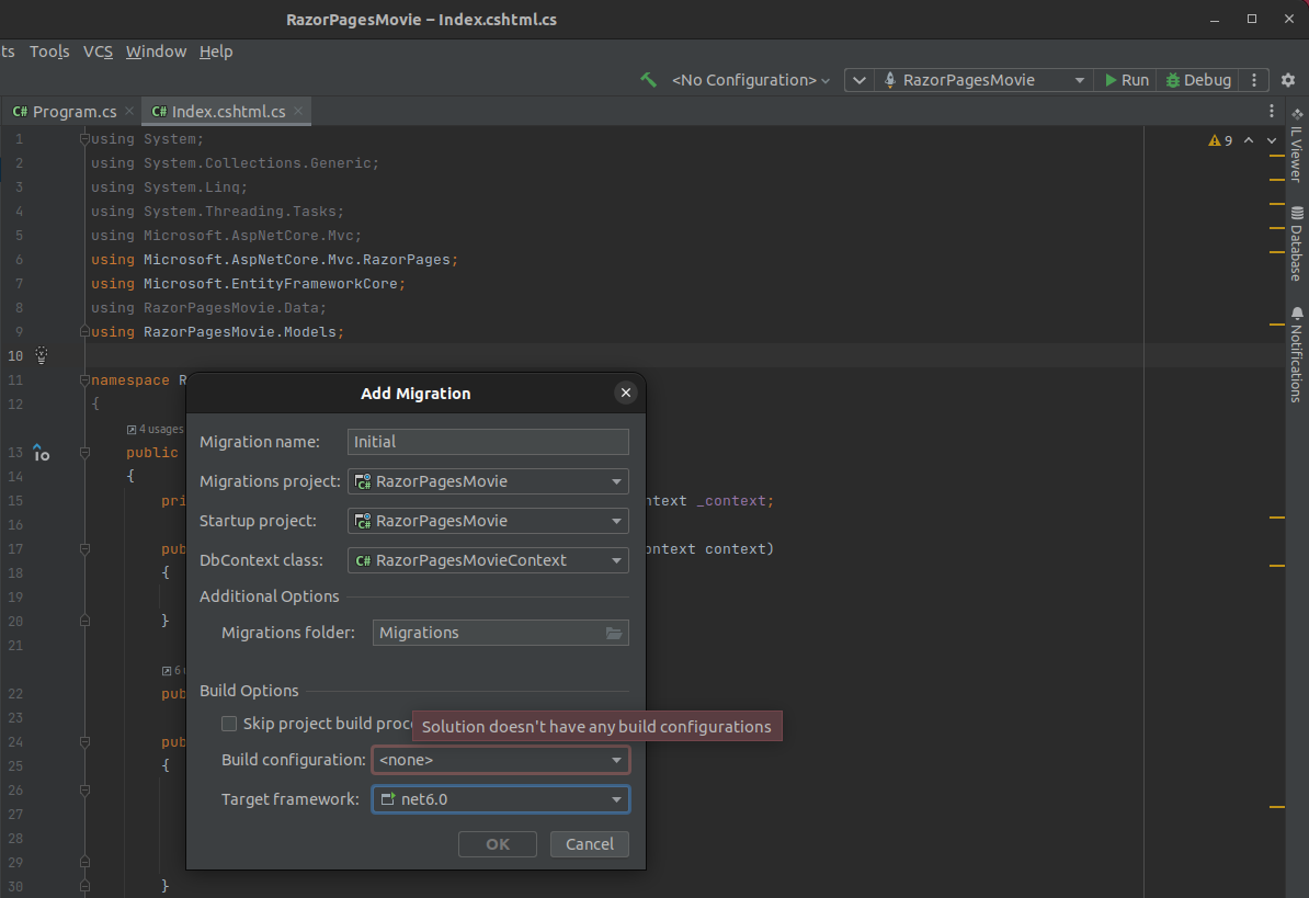 Can not make migration · Issue #99 · JetBrains/rider-efcore · GitHub