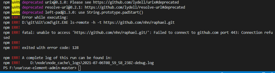 今天（21.7.6）下午拉代码拉不下来，改用download zip，解压后依赖还装不上去 · Issue #3748 · PanJiaChen/vue-element-admin · GitHub