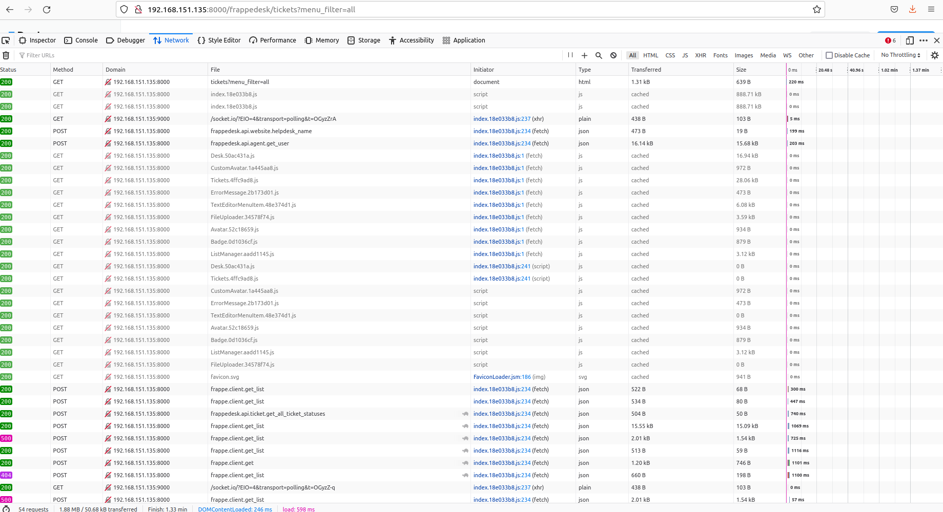 Could not access the list of tickets, however the count was displayed ...