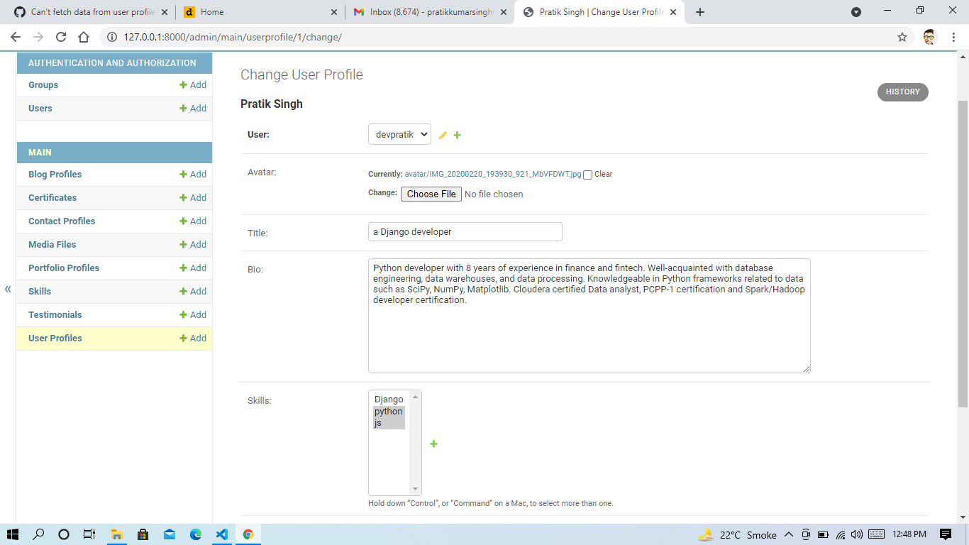 Can't fetch data from user profile such as image title bio and skills · Issue #1 · bobby ...
