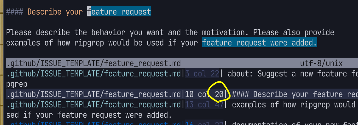 Add column end number for vimgrep · Issue #2573 · BurntSushi/ripgrep · GitHub