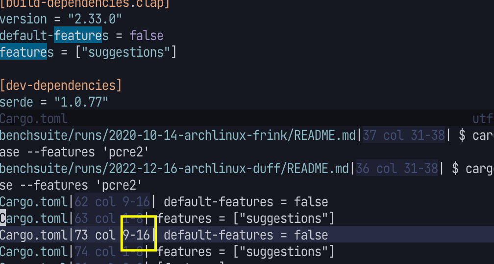 Add column end number for vimgrep · Issue #2573 · BurntSushi/ripgrep · GitHub