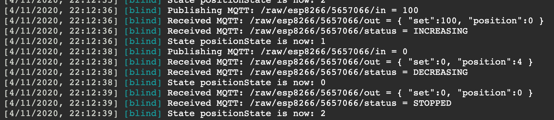 Window Covering keeps saying "opening" · Issue #236 · arachnetech/homebridge-mqttthing · GitHub