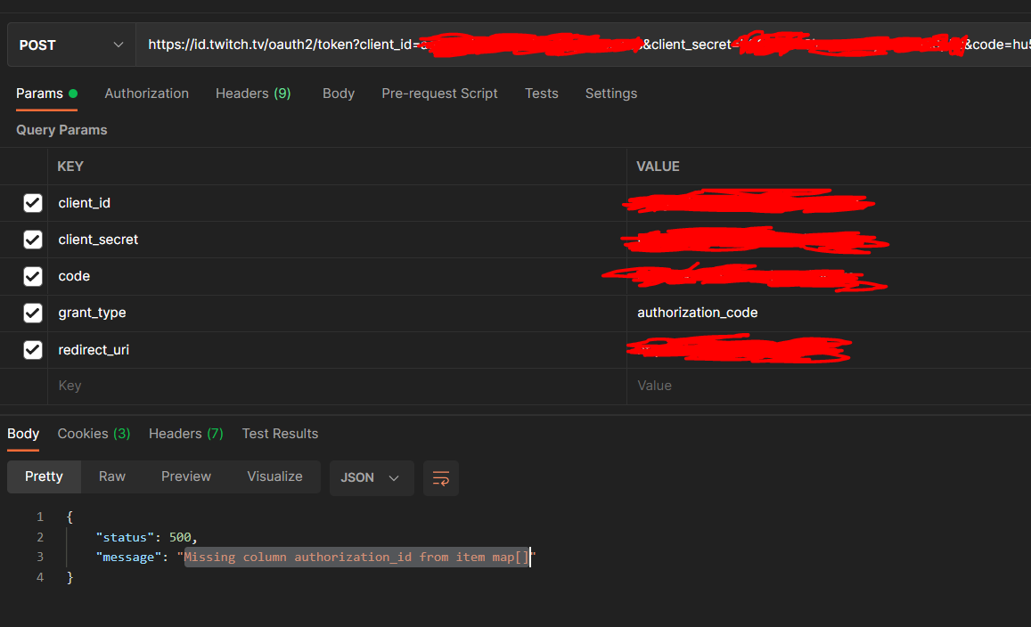 OAuth authorization code flow - "Missing column authorization_id" · Issue #200 · twitchdev ...